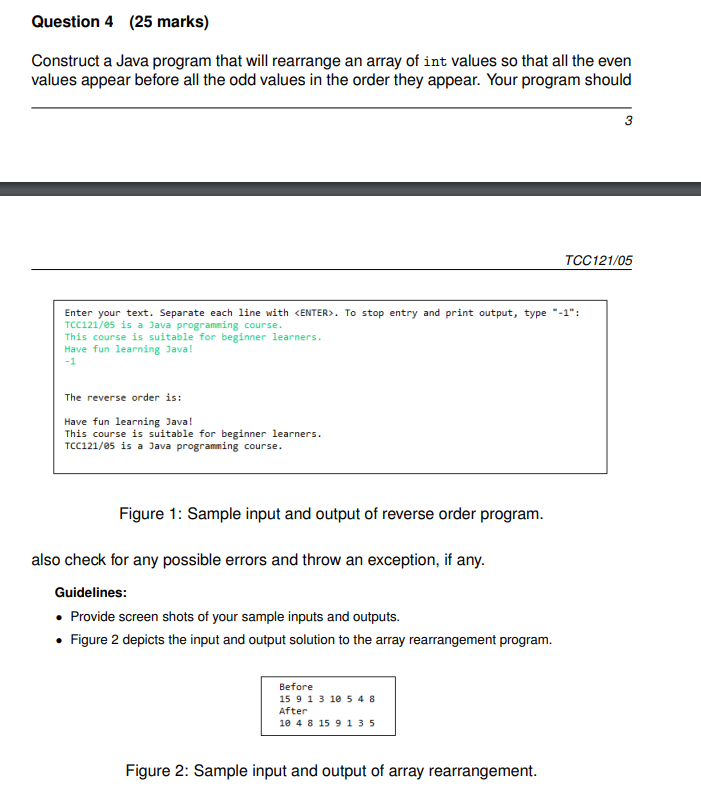 Solved Question 4 (25 marks) Construct a Java program that | Chegg.com