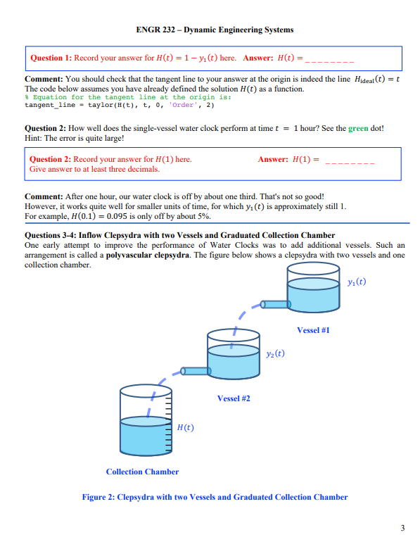 ENGR 232 - Dynamic Engineering Systems Fall 2019 Lab | Chegg.com