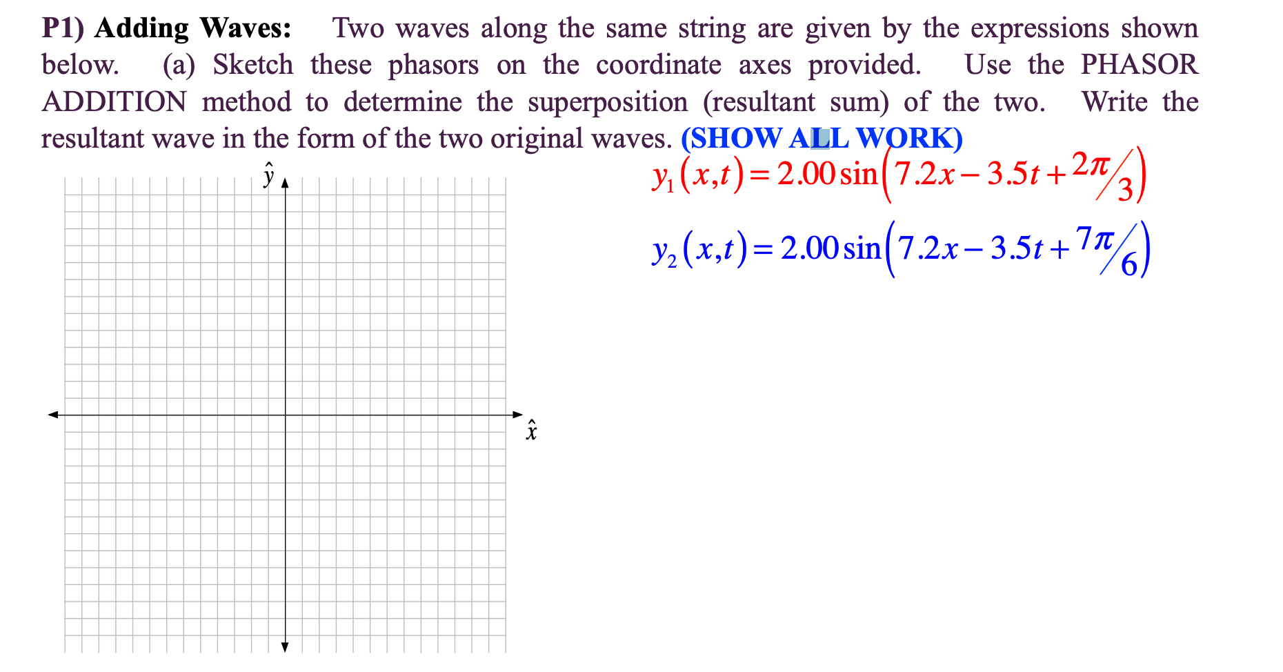 Solved P1) Adding Waves: Two waves along the same string are | Chegg.com