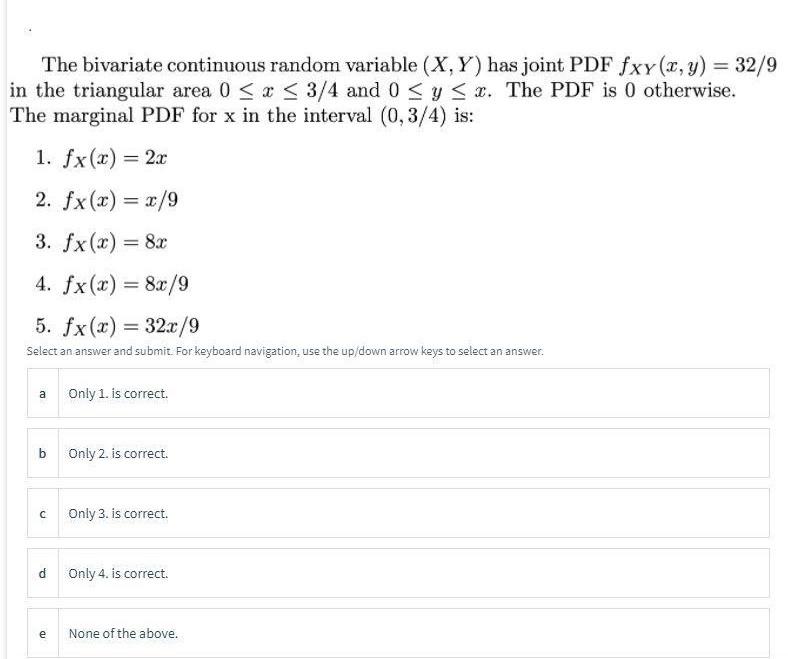 Solved The bivariate continuous random variable (X,Y) has | Chegg.com