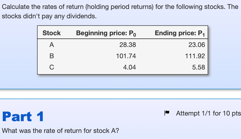 Solved Calculate the rates of return (holding period | Chegg.com