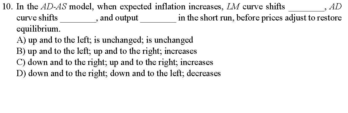 Solved and output 10. In the AD-AS model, when expected | Chegg.com