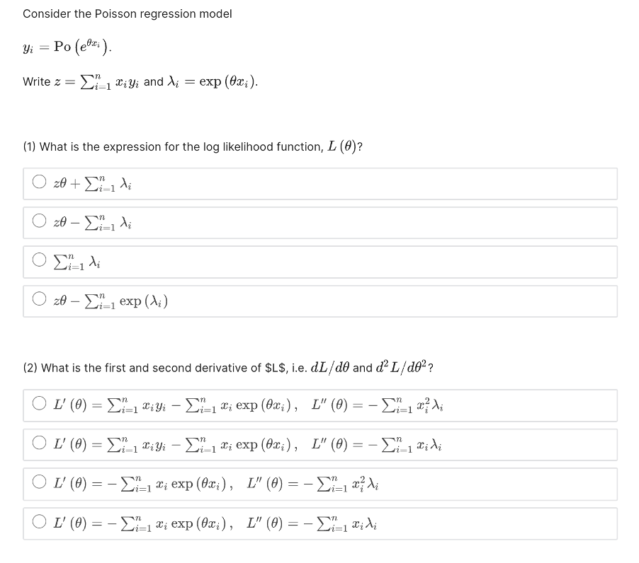 Solved Consider the Poisson regression model yi=Po(eθxi). | Chegg.com