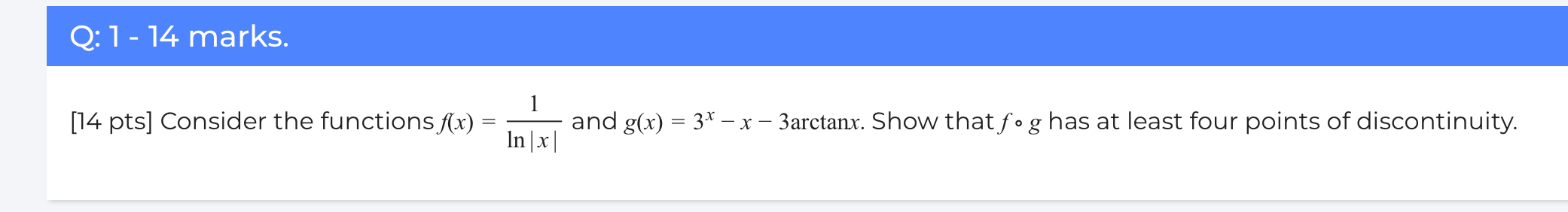 Solved Consider the functions f(x)=1/x-1 ﻿and g(x)=ln x. | Chegg.com