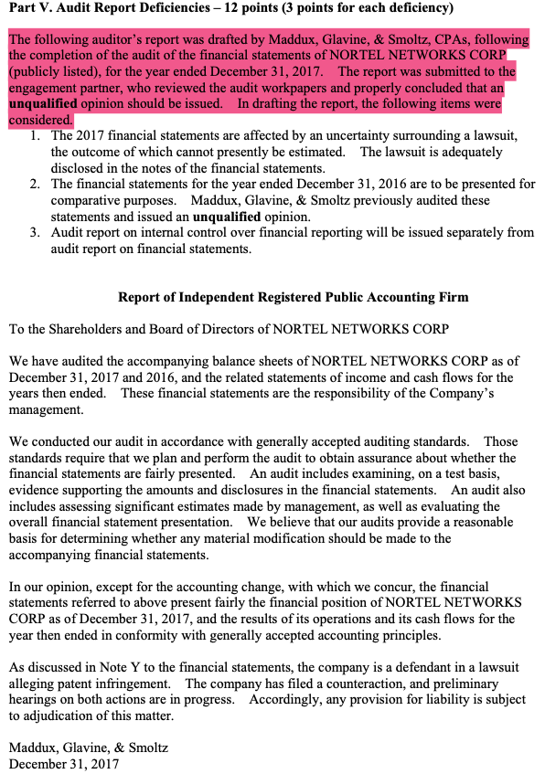 Solved Part V. Audit Report Deficiencies – 12 points (3 | Chegg.com