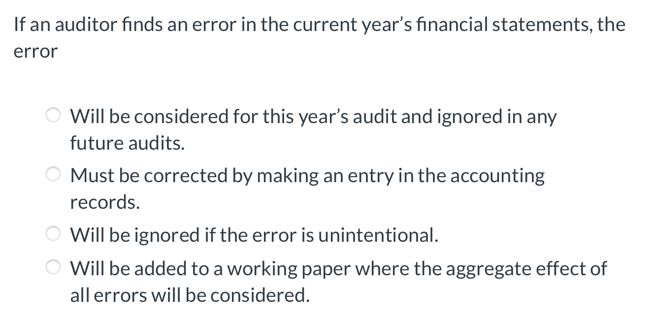 Solved If an auditor finds an error in the current year's | Chegg.com