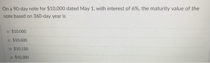 Solved On a 90-day note for $10,000 dated May 1, with | Chegg.com
