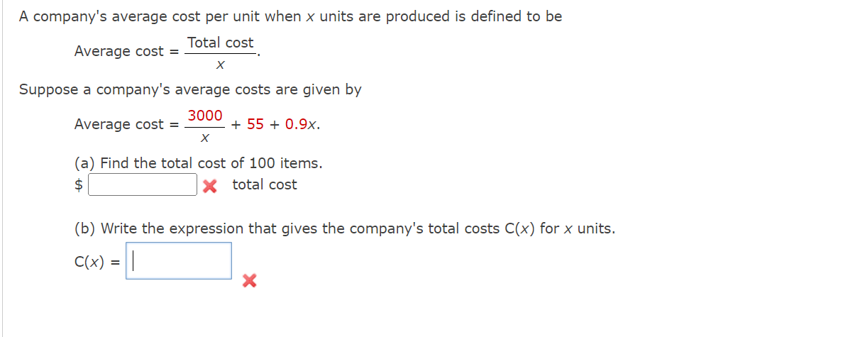 Solved A company's average cost per unit when x units are | Chegg.com