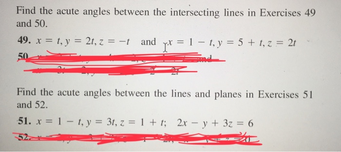Solved Find the acute angles between the intersecting lines | Chegg.com