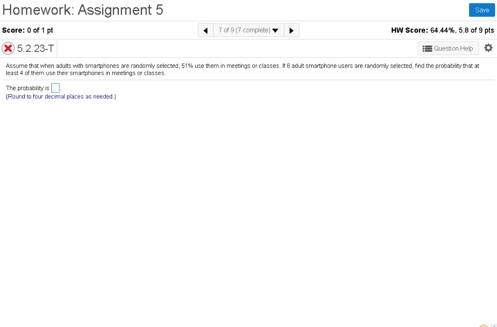 Solved Homework: Assignment 5 Save HW Score: 64.44%, 5.8 of | Chegg.com