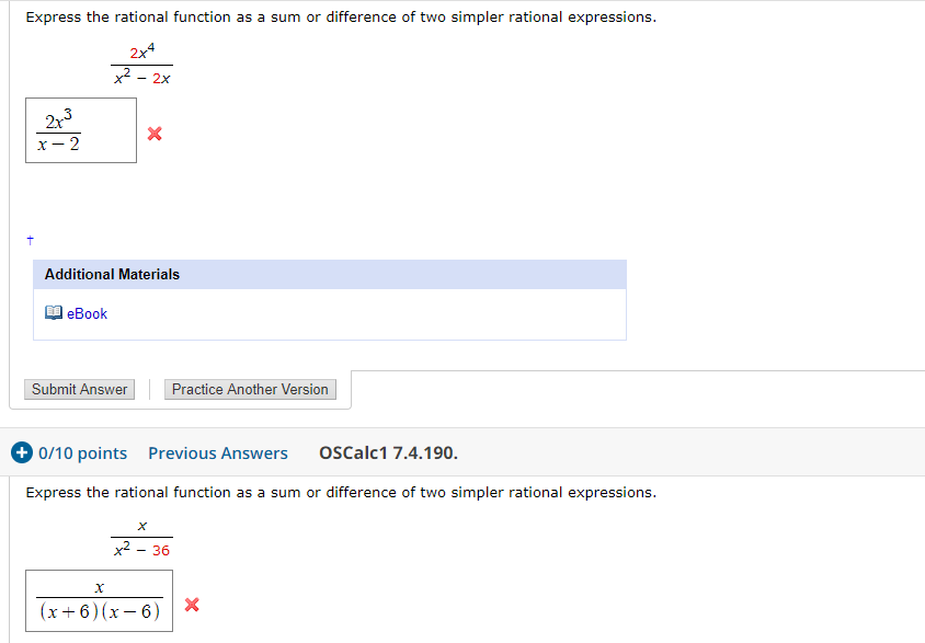 Solved Express the rational function as a sum or difference | Chegg.com