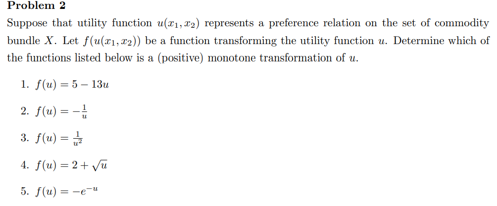 Solved Problem 2 Suppose that utility function u(x1, x2) | Chegg.com