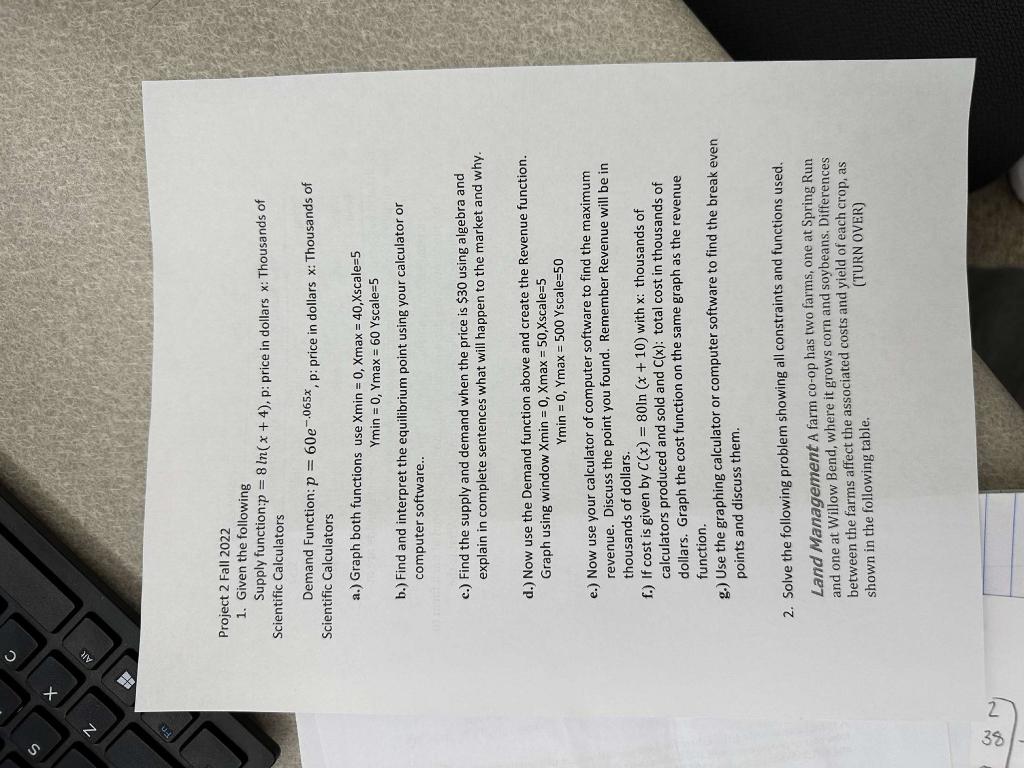 Solved Project 2 Fall 2022 1. Given the following Supply | Chegg.com