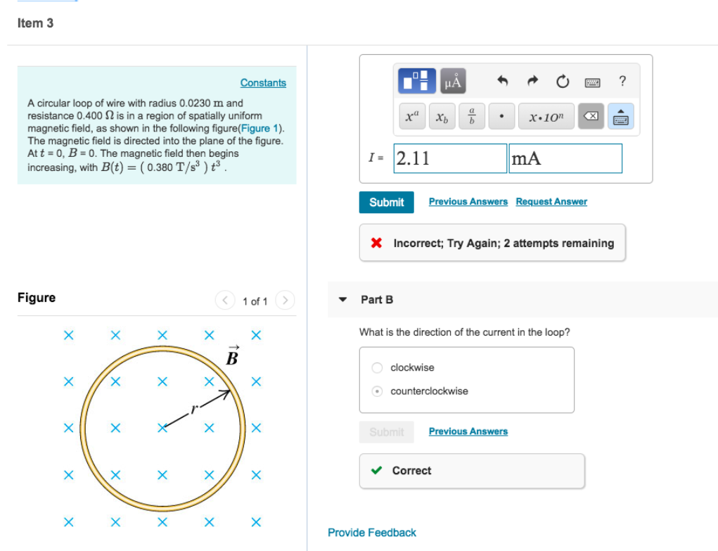 Solved Item 3 tan Part A A circular loop of wire with radius | Chegg.com