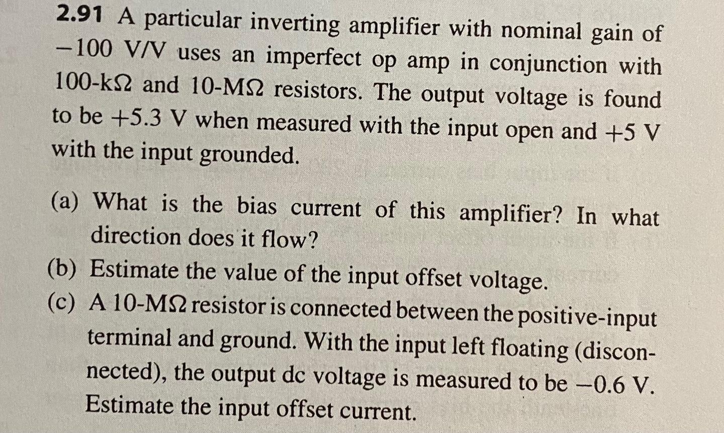 Solved 2.91 A particular inverting amplifier with nominal | Chegg.com