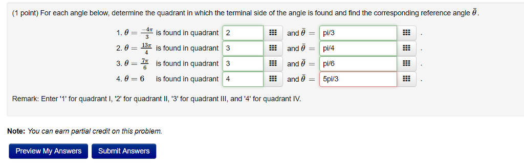 Solved For each angle below, determine the quadrant in which | Chegg.com