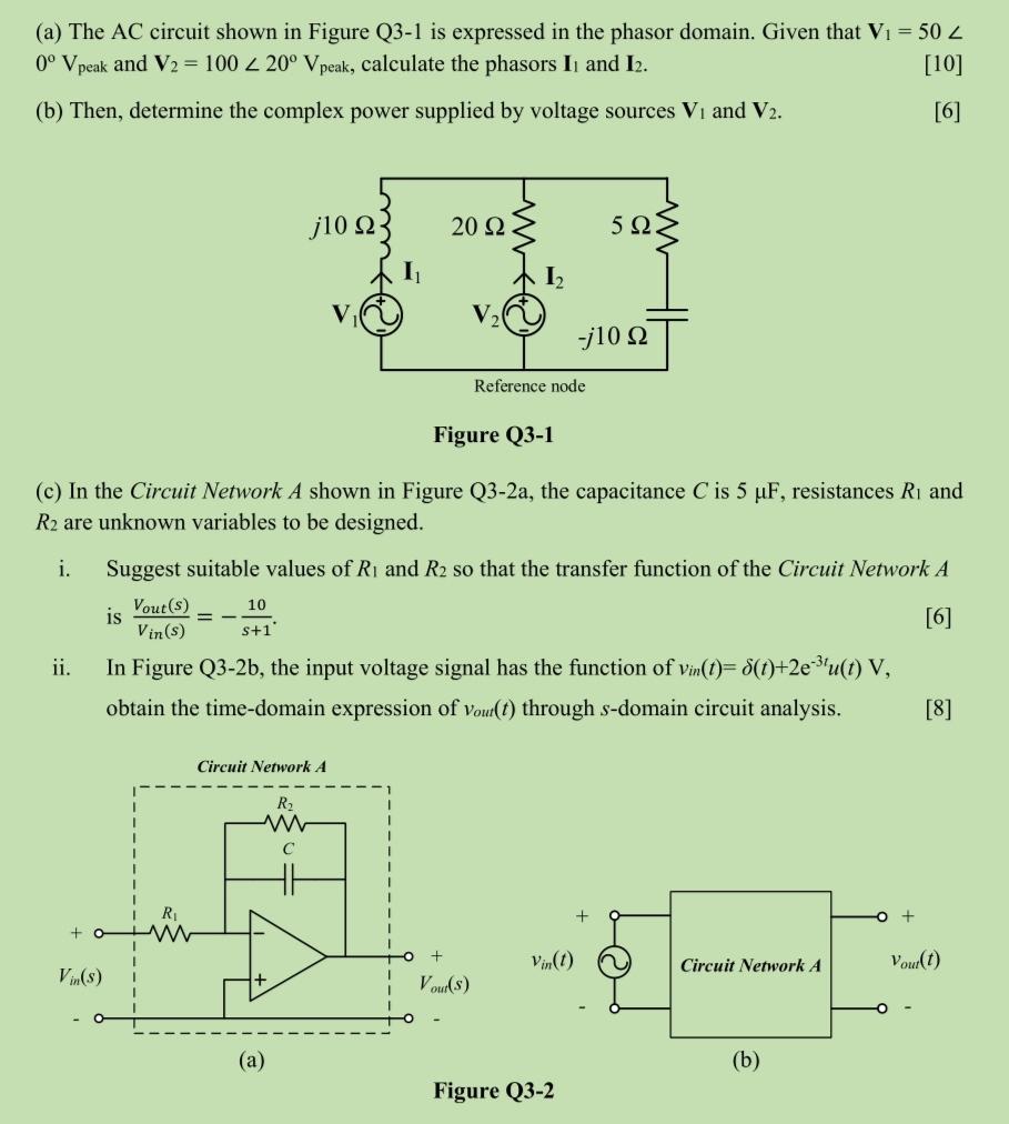 Solved (a) The AC circuit shown in Figure Q3-1 is expressed | Chegg.com