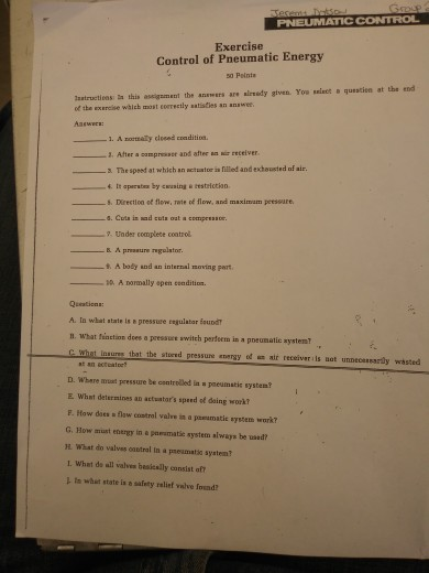 Solved PNEUMATIC CONTROL Exercise Control of Pneumatic | Chegg.com
