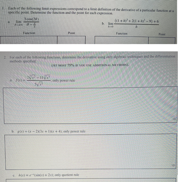 Solved 1. Each of the following limit expressions correspond | Chegg.com