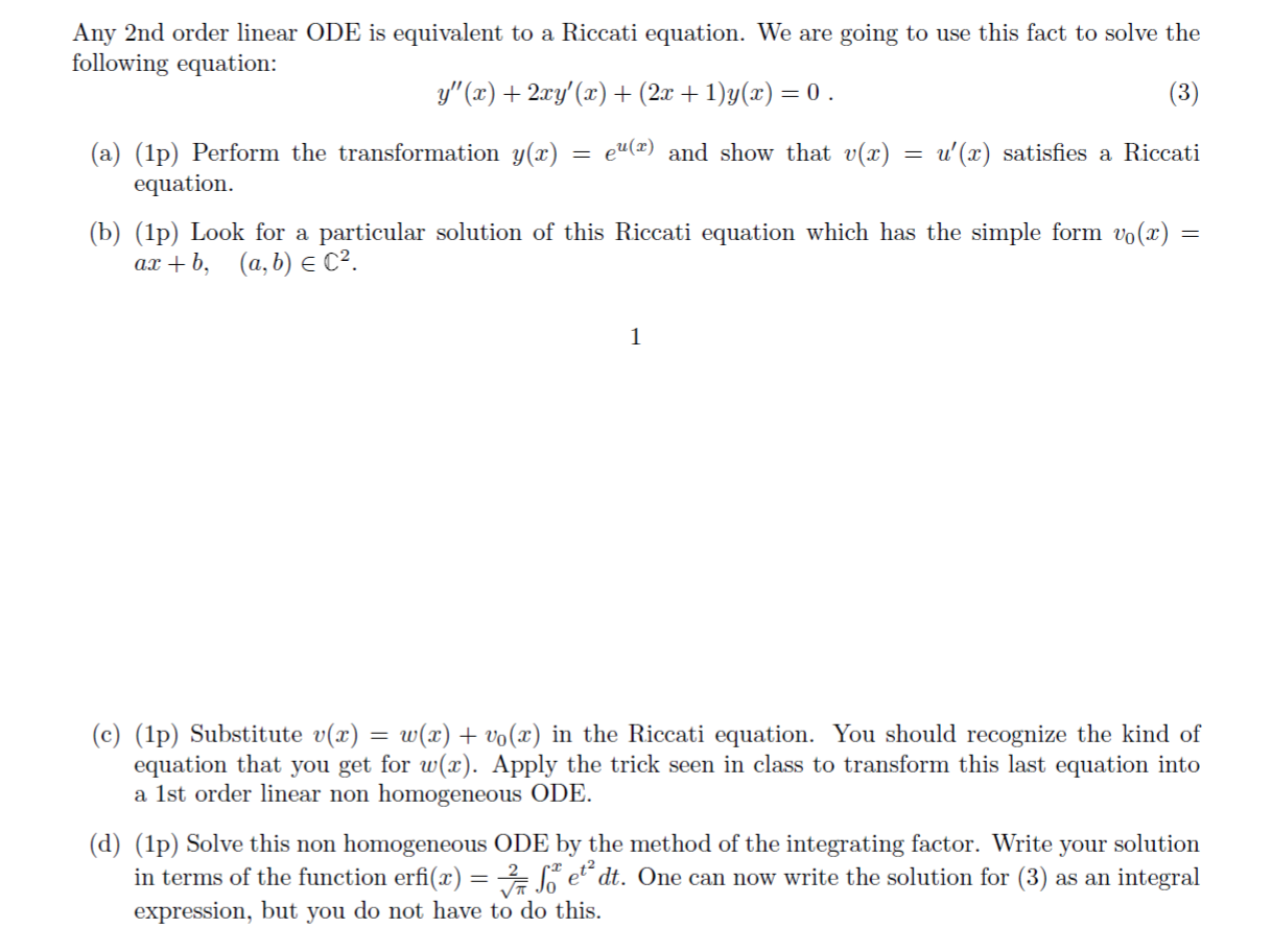 Solved Any 2nd order linear ODE is equivalent to a Riccati | Chegg.com