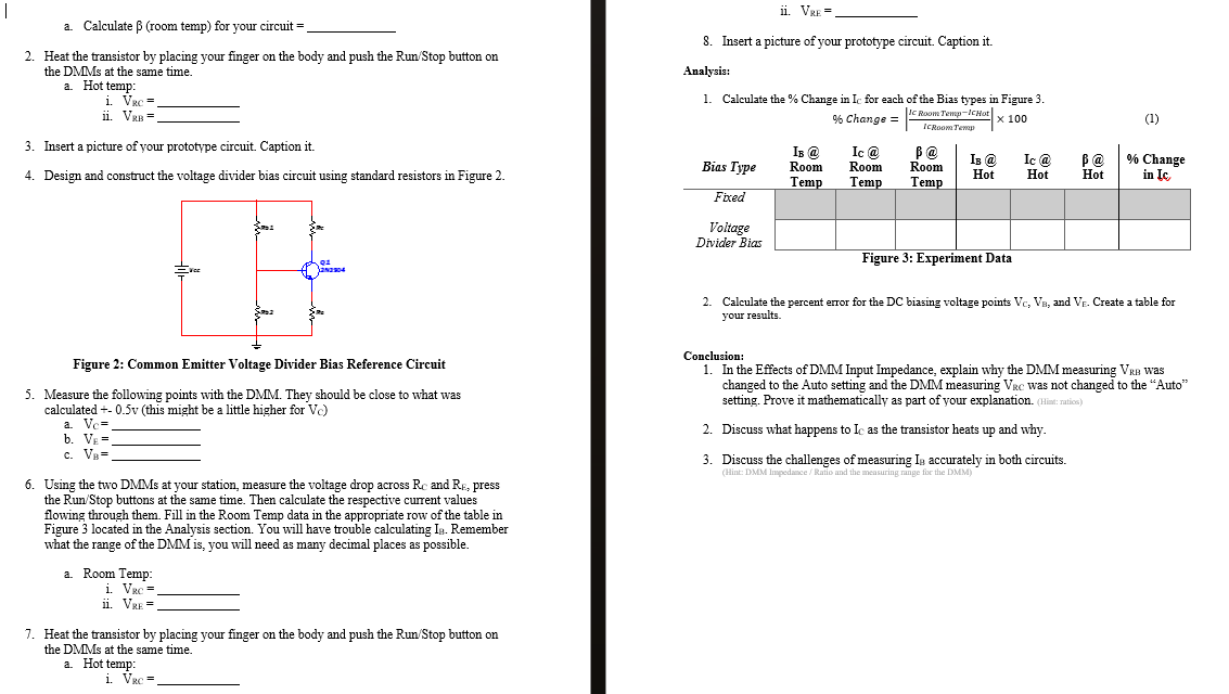 EECE 2070L LW7: Common Emitter BJT Biasing, the | Chegg.com