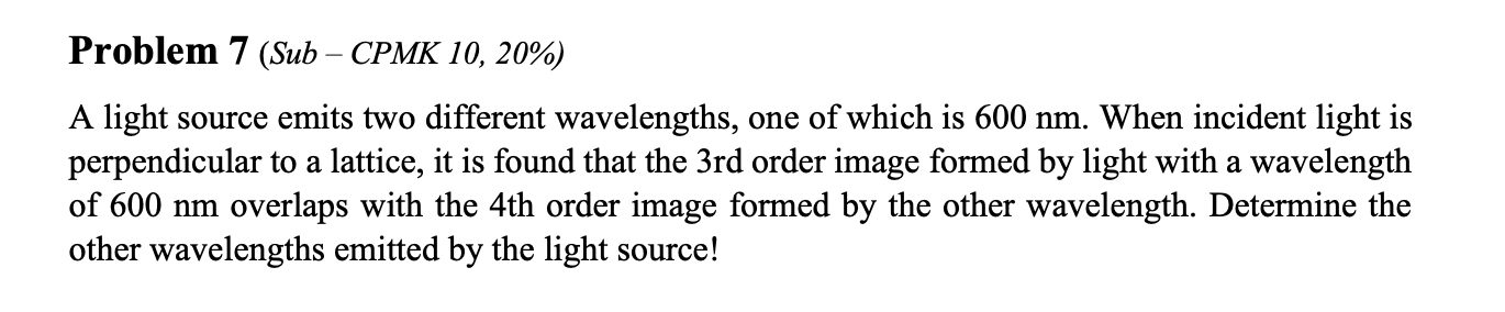 Solved Problem 7 (Sub-CPMK 10, 20%) A light source emits two | Chegg.com