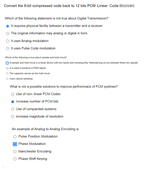 Solved Convert the 8-bit compressed code back to 12 bits PCM | Chegg.com