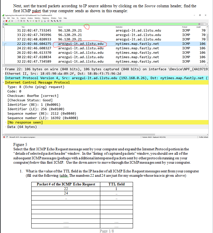Next, sort the traced packets according to IP source | Chegg.com