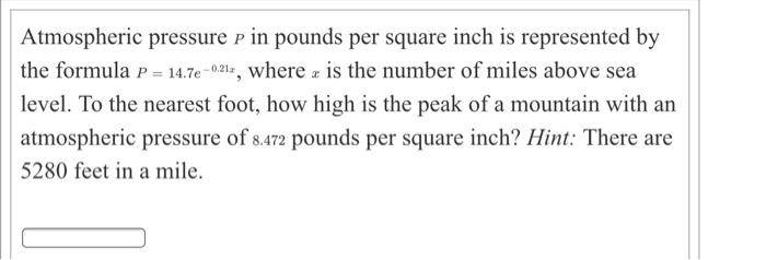 Solved Atmospheric pressure p in pounds per square inch is | Chegg.com