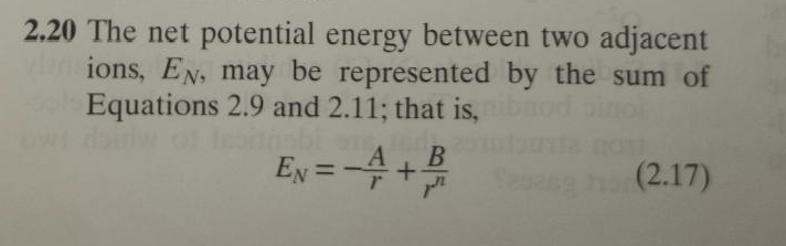 Solved 2.20 ﻿The net potential energy between two | Chegg.com
