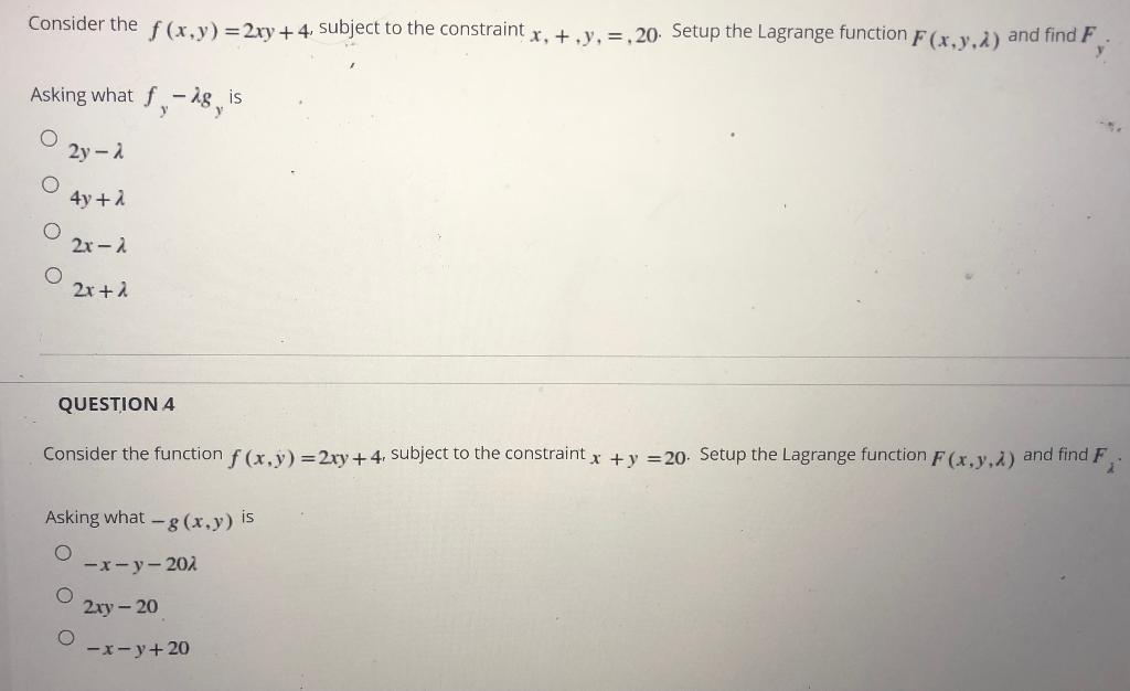 Solved Consider the f (x,y) = 2xy + 4, subject to the | Chegg.com
