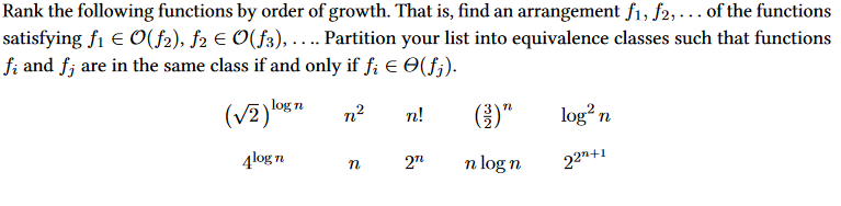 Solved Rank the following functions by order of growth. That | Chegg.com