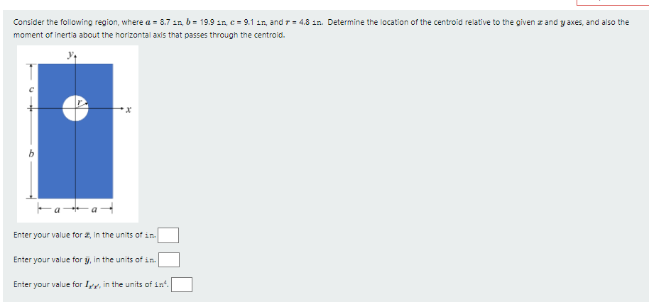 Solved Consider the following region, where a = 8.7 in, b = | Chegg.com