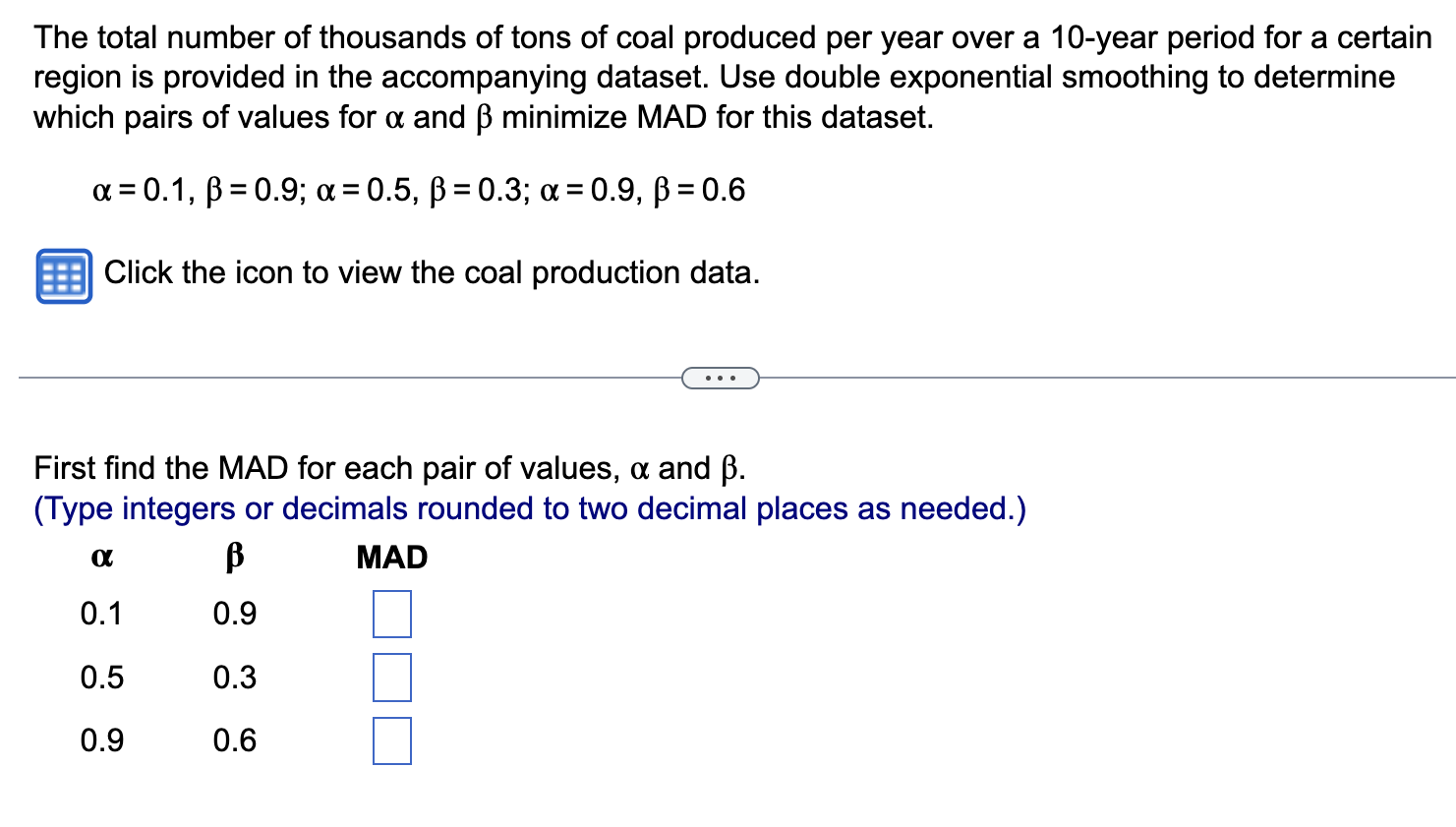 Solved The total number of thousands of tons of coal | Chegg.com