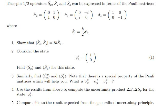 Solved The spin-1/2 operators Sa, Sy and S, can be expressed | Chegg.com