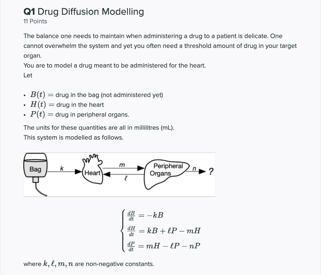 Solved Q1 Drug Diffusion Modelling 11 Points The balance one | Chegg.com