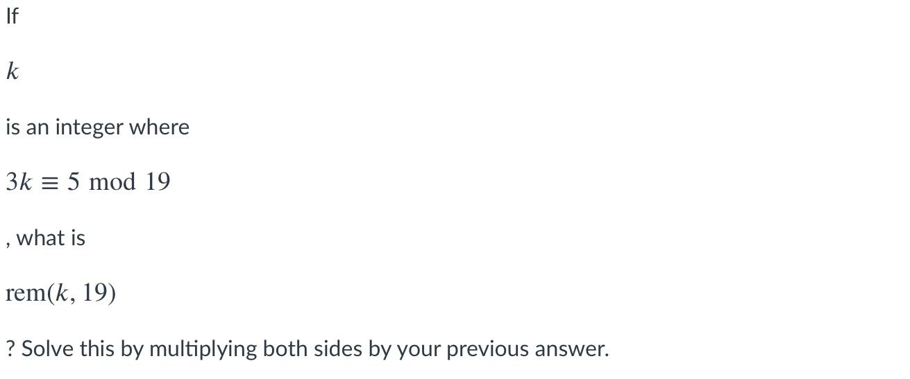 Solved Find an inverse of 3 modulo 19 in the interval | Chegg.com