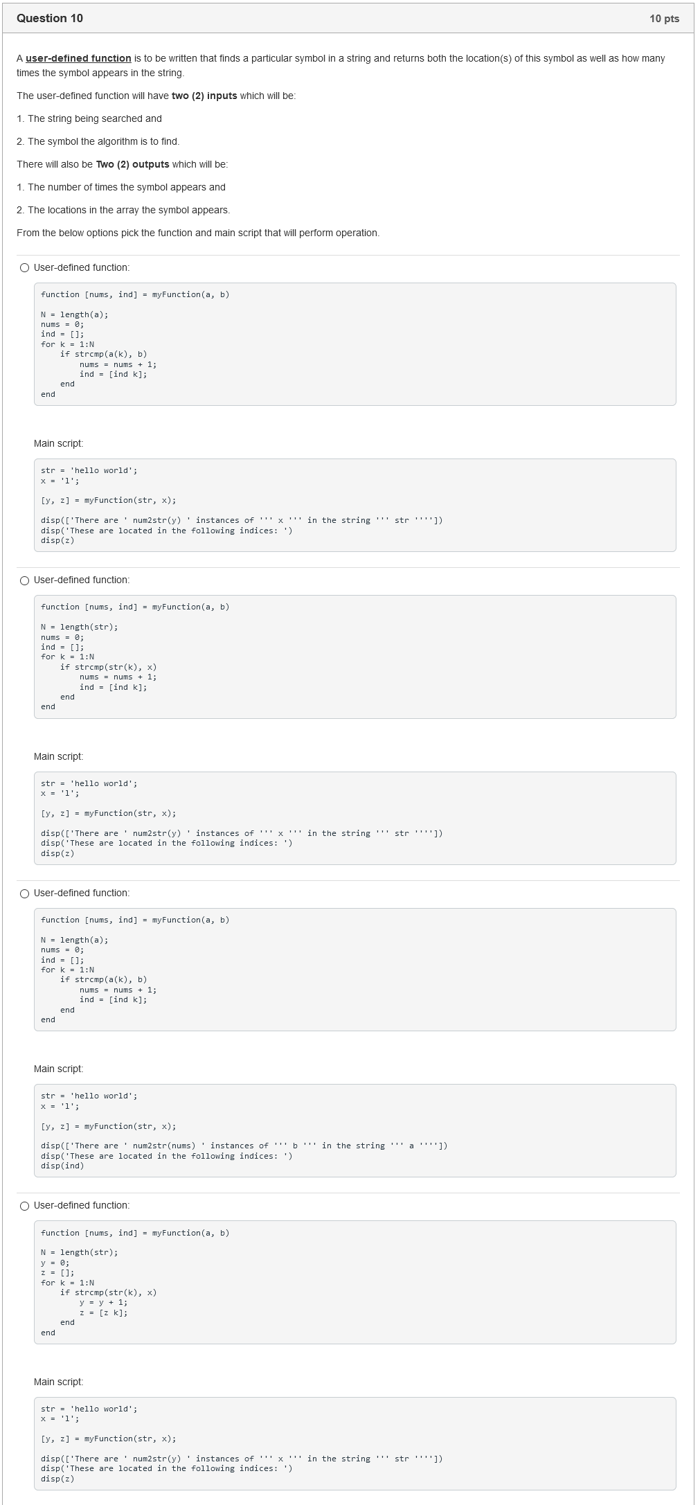 Solved Question 10 10 Pts A User Defined Function Is To Be 