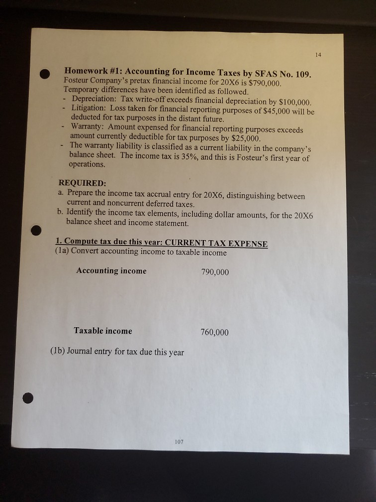 Solved Homework #1: Accounting for Income Taxes by SFAS No. | Chegg.com