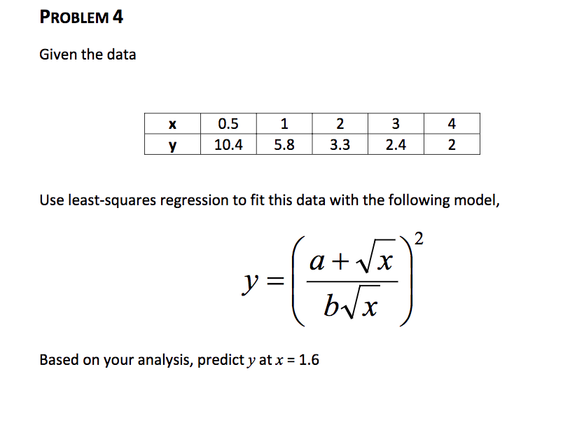Solved PROBLEM 4 Given the data 4 0.5 10.4 5.8 3.32 2 2.42 | Chegg.com