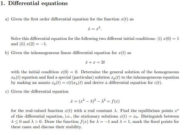 Solved 1. Differential equations a) Given the first order | Chegg.com