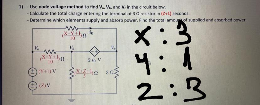 Solved 1) - Use node voltage method to find V., V., and Ve | Chegg.com