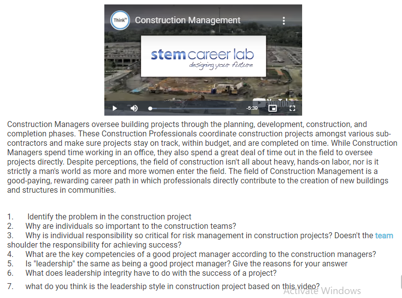 Solved Construction Management stem career lab designing | Chegg.com