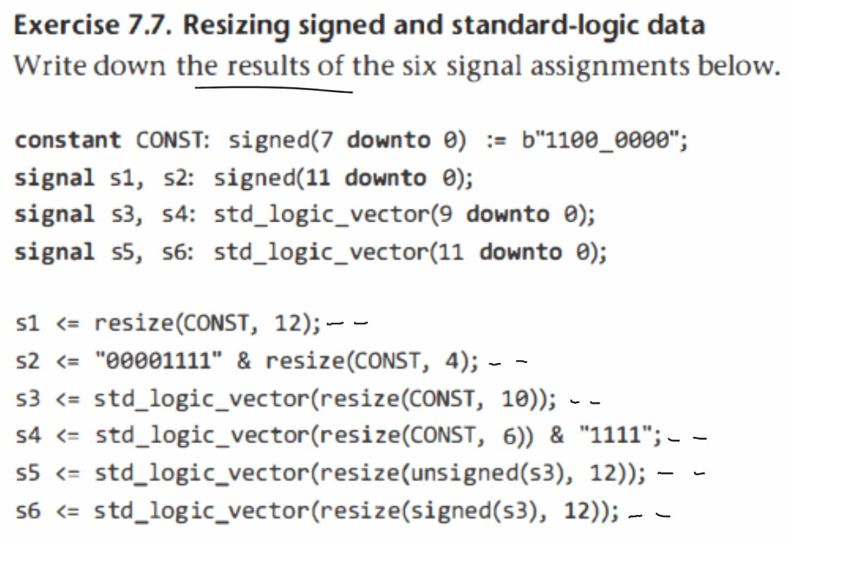 Solved Exercise 7.7. Resizing signed and standard-logic data | Chegg.com