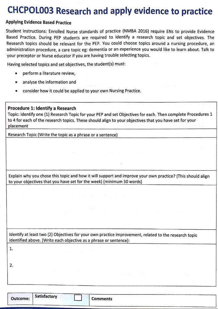 CHCPOL003 Research and apply evidence to practice | Chegg.com