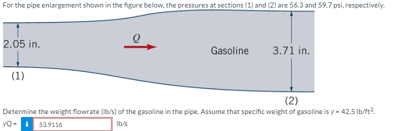 Solved For the pipe enlargement shown in the figure below, | Chegg.com