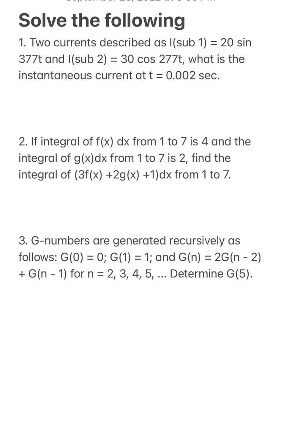 Solved Solve the following 1. Two currents described as l( | Chegg.com