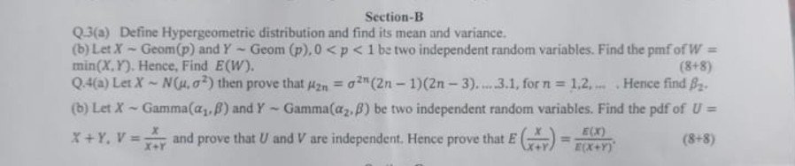 Solved Section-BQ3(a) ﻿Define Hypergeometric distribution | Chegg.com
