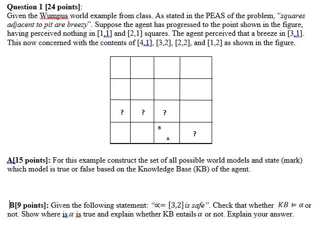 Question 1 [24 points]: Given the Wumpus world | Chegg.com