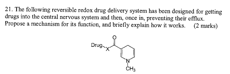 Solved 21. The following reversible redox drug delivery | Chegg.com